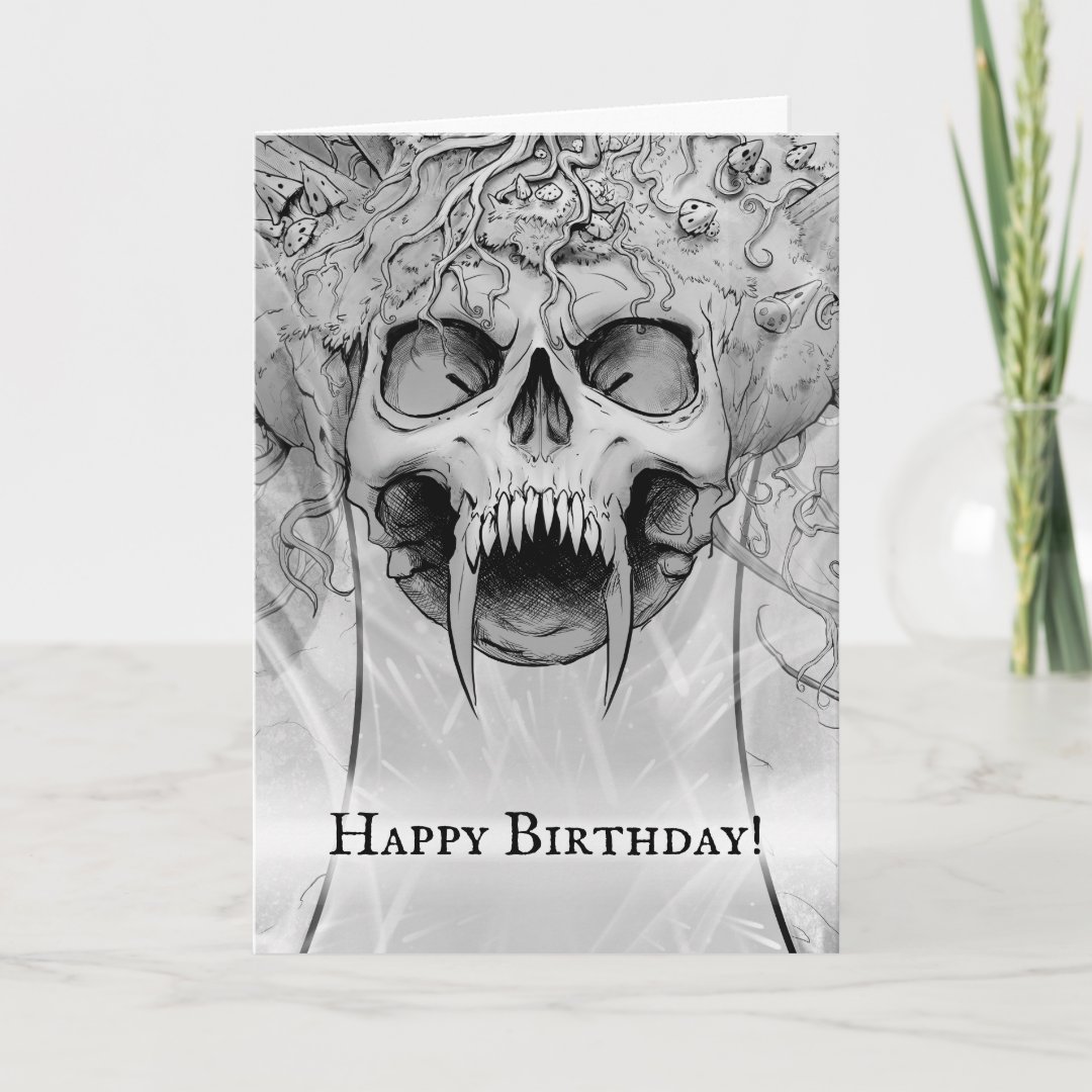 Heavy Metal Death Skull Graveyard Birthday Card | Zazzle