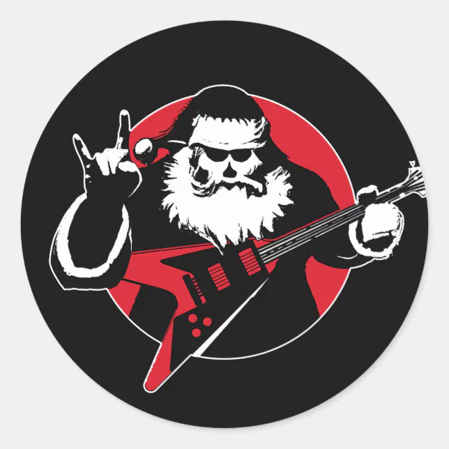 Heavy Metal Santa Claus Playing Guitar Classic Round Sticker | Zazzle