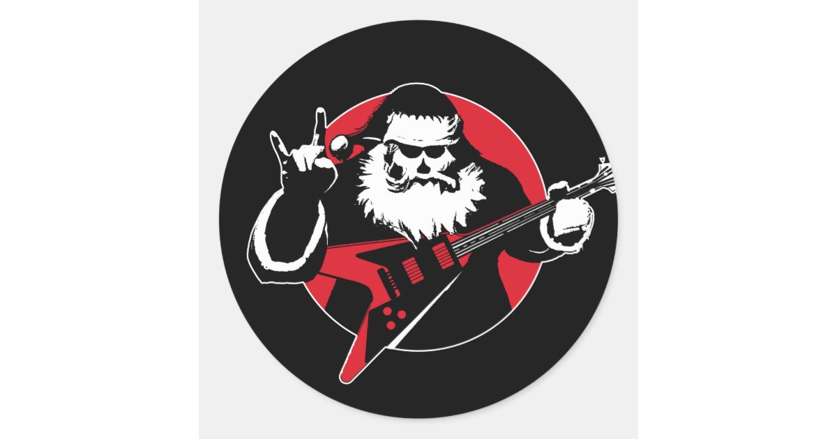Heavy Metal Santa Claus Playing Guitar Classic Round Sticker | Zazzle