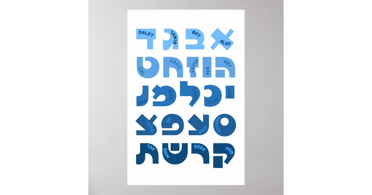Hebrew Alef-Bet in Ombre Blue Jewish Children Poster | Zazzle