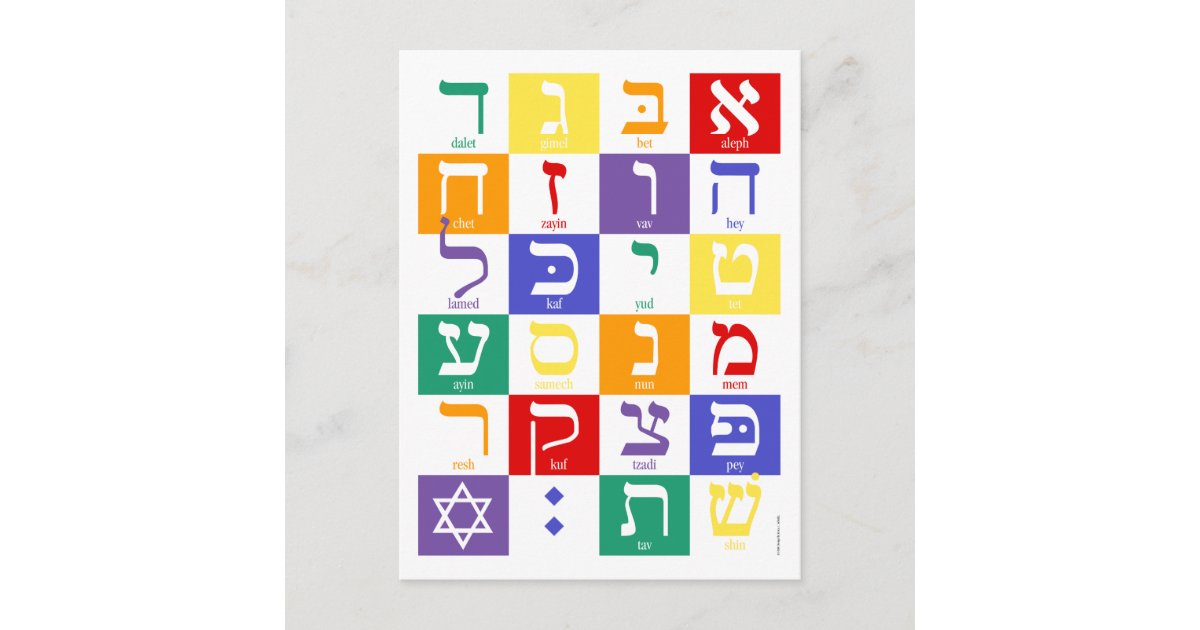 Hebrew Alphabet Rainbow Postcard | Zazzle
