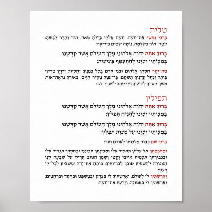 Hebrew Blessings for Tallit and Tefillin Poster | Zazzle