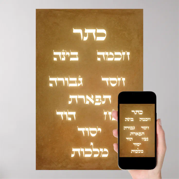 Hebrew Sefirot Tree of Life Golden Glowing Letters Poster | Zazzle