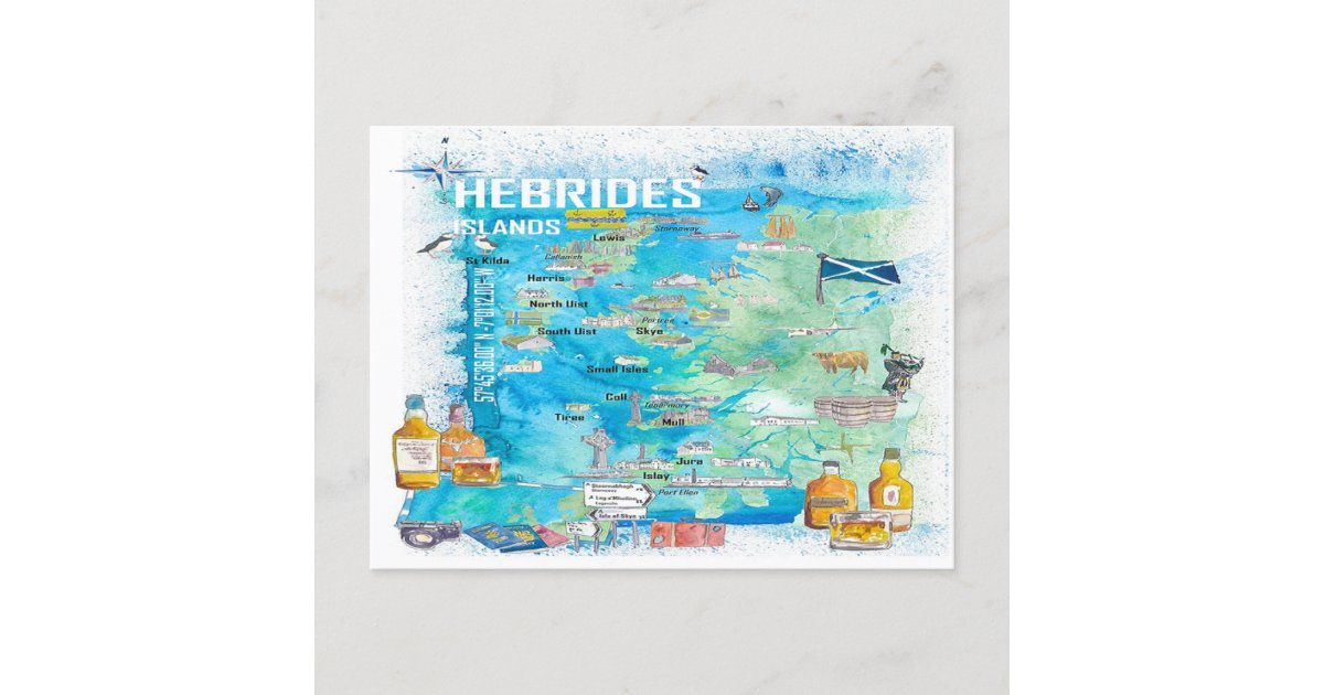 Hebrides Islands Illustrated Travel Map Postcard | Zazzle
