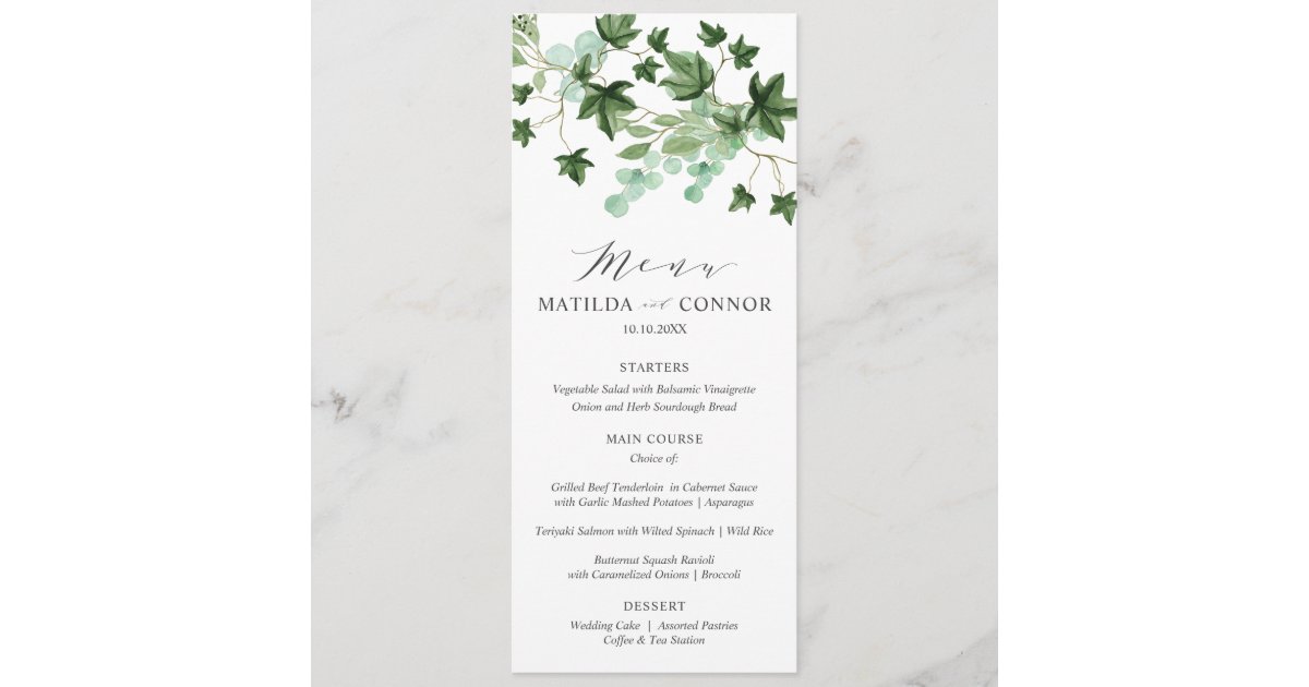 Hedera | Elegant Typography Navy Wedding or Party Menu | Zazzle