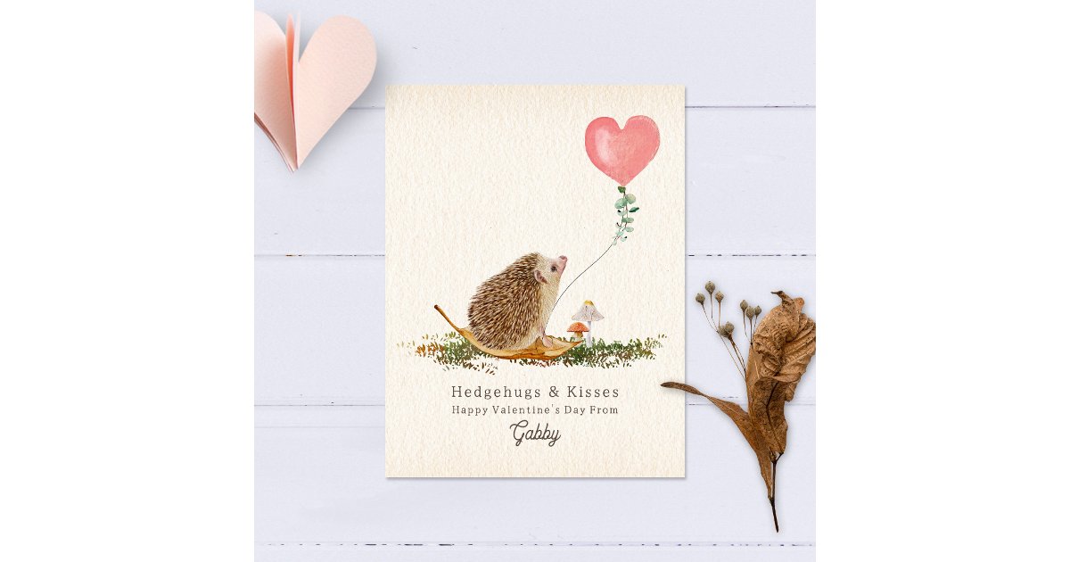 Hedge Hugs & Kisses Hedgehog Classroom Valentine Postcard | Zazzle