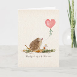 Hedge Hugs & Kisses Hedgehog Mushroom Valentine Card | Zazzle