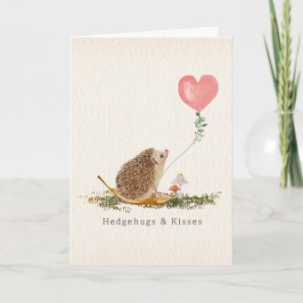 Hedge Hugs & Kisses Hedgehog Mushroom Valentine Card | Zazzle