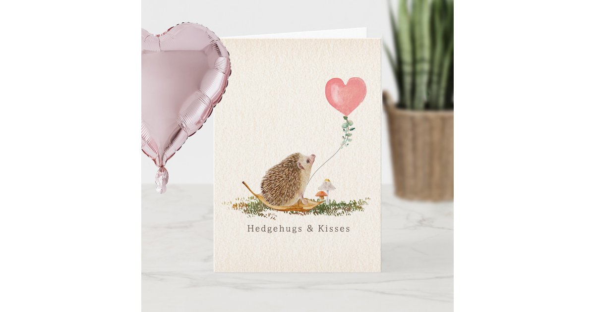 Hedge Hugs & Kisses Hedgehog Mushroom Valentine Card | Zazzle