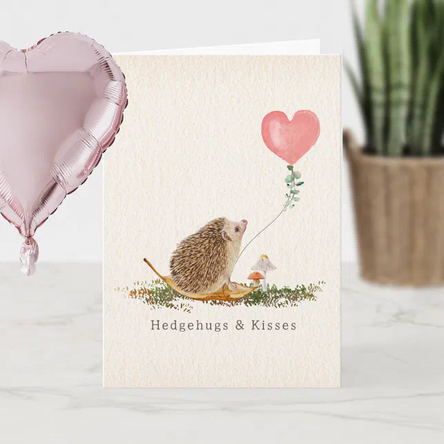 Hedge Hugs & Kisses Hedgehog Mushroom Valentine Card | Zazzle
