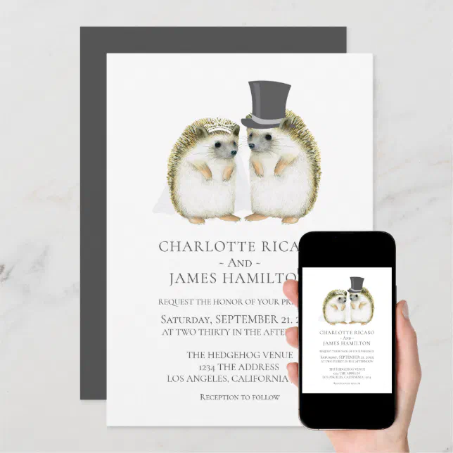 Hedgehog Bride Groom Cute Wedding Personalized Invitation | Zazzle