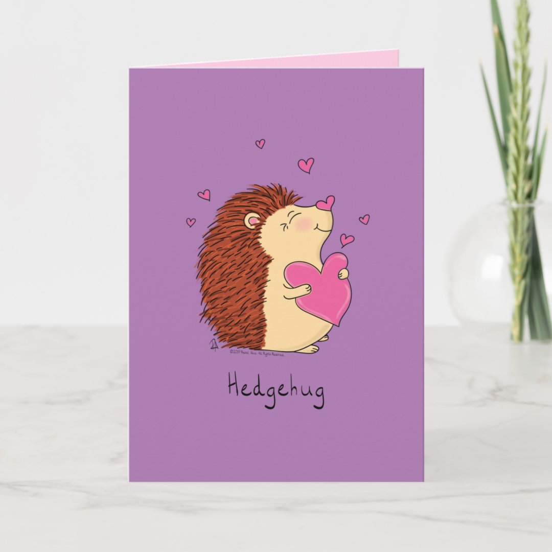 Hedgehog Cute Kids Valentine's Day Hugs Card | Zazzle
