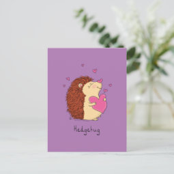 Hedgehog Cute Kids Valentine's Day Hugs Postcard | Zazzle