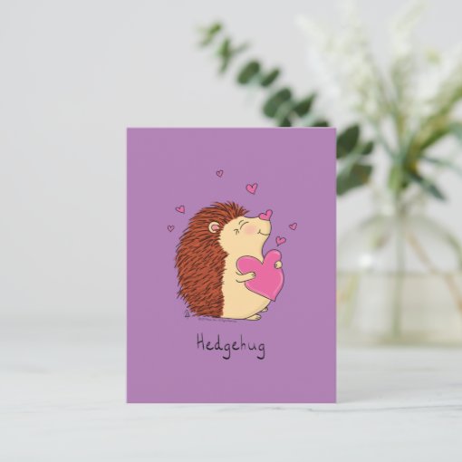 Hedgehog Cute Kids Valentine's Day Hugs Postcard | Zazzle