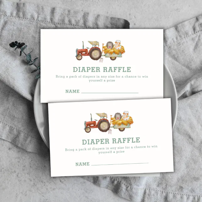 Hedgehog Farm Tractor Diaper Raffle Baby Shower Enclosure Card | Zazzle