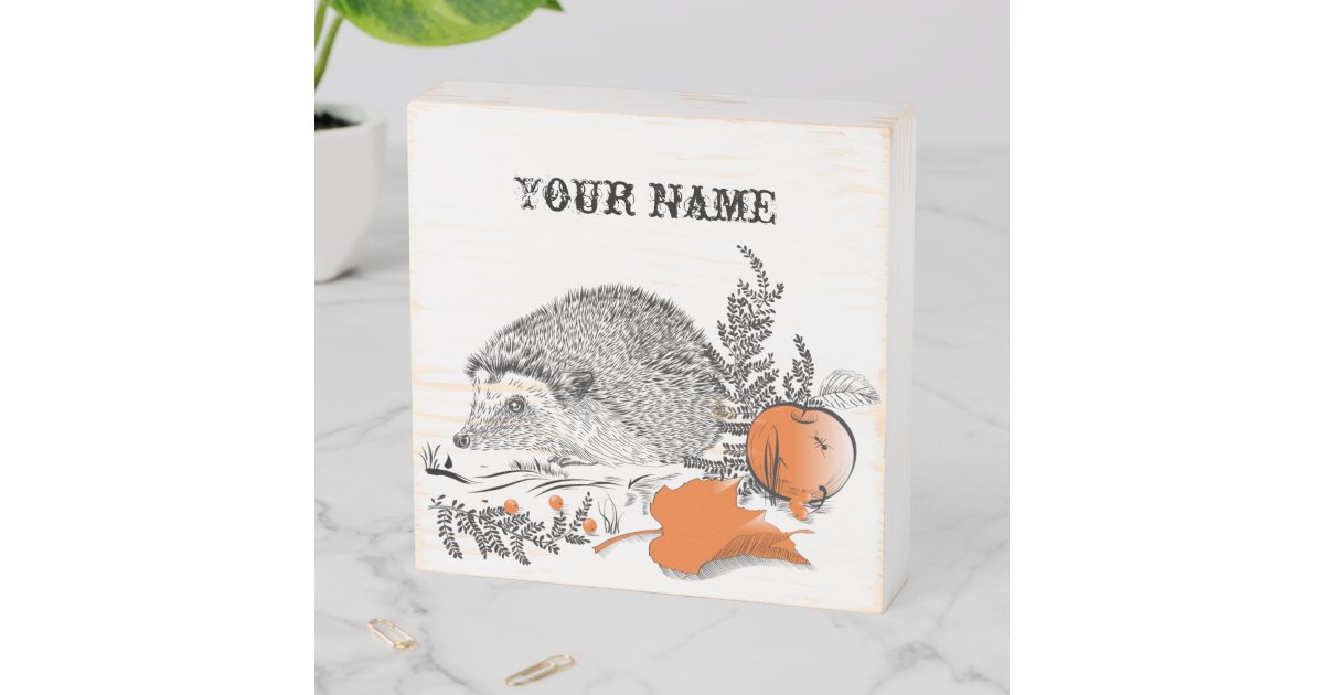 Hedgehog graphicart wooden box sign | Zazzle