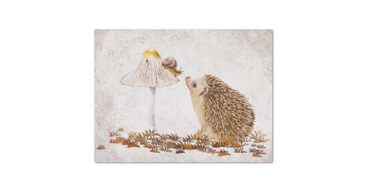 Hedgehog Snail Forest Mushroom Watercolor Tissue Paper | Zazzle