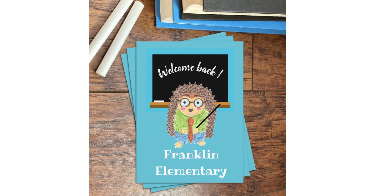 Hedgehog teacher back-to-school postcard | Zazzle