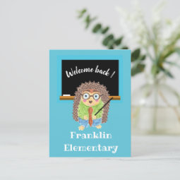 Hedgehog teacher back-to-school postcard | Zazzle