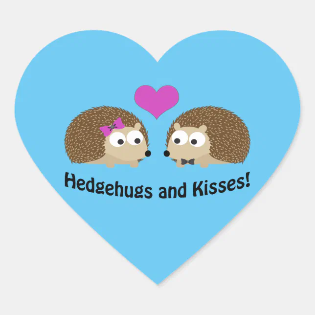 Hedgehugs and Kisses cute hedgehog couple Heart Sticker | Zazzle