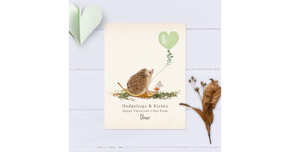 Hedgehugs & Kisses Hedgehog Classroom Valentine Postcard | Zazzle