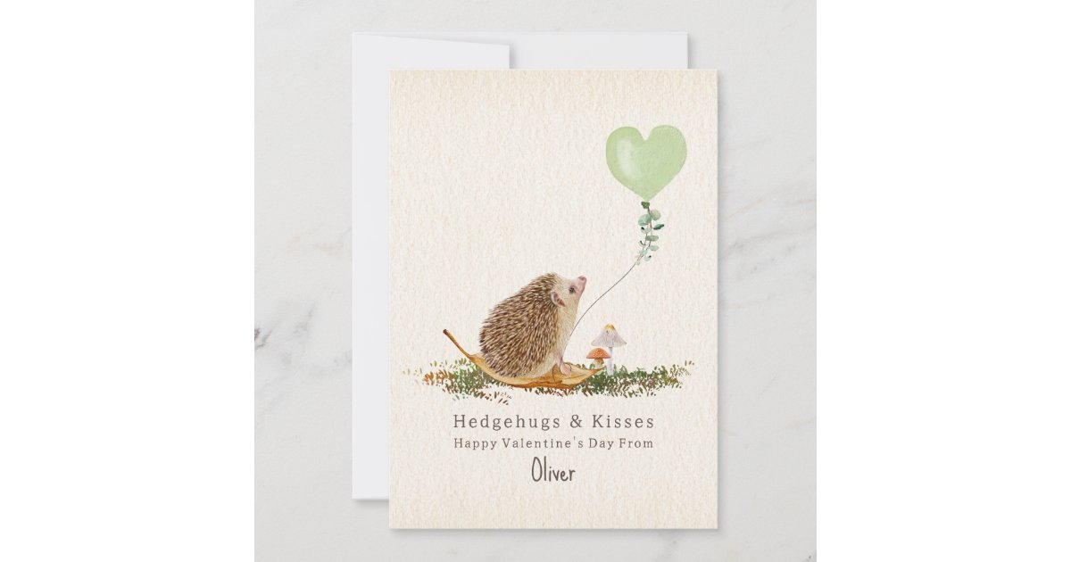Hedgehugs & Kisses Hedgehog Mushroom Valentine | Zazzle