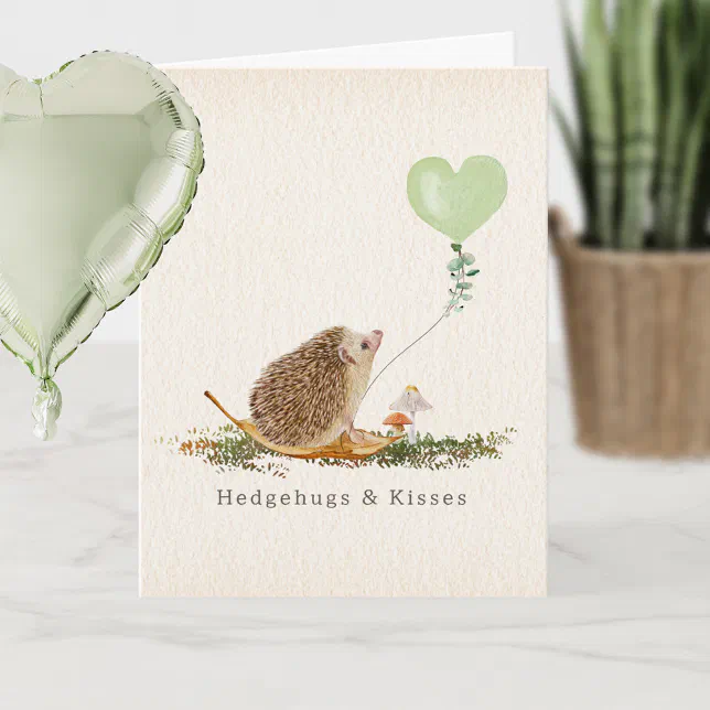 Hedgehugs & Kisses Hedgehog Mushroom Valentine Card | Zazzle
