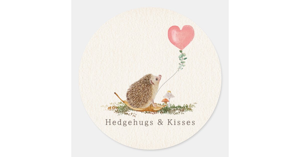 Hedgehugs & Kisses Hedgehog Pink Balloon Valentine Classic Round ...
