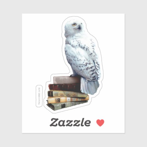 Hedwig on books sticker | Zazzle