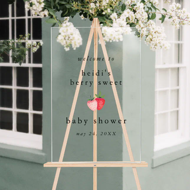 HEIDI Berry Sweet Girl Baby Shower Welcome Acrylic Sign | Zazzle