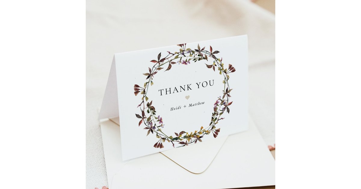 HEIDI Bohemian Muted Tones Watercolor Wildflower Thank You Card | Zazzle
