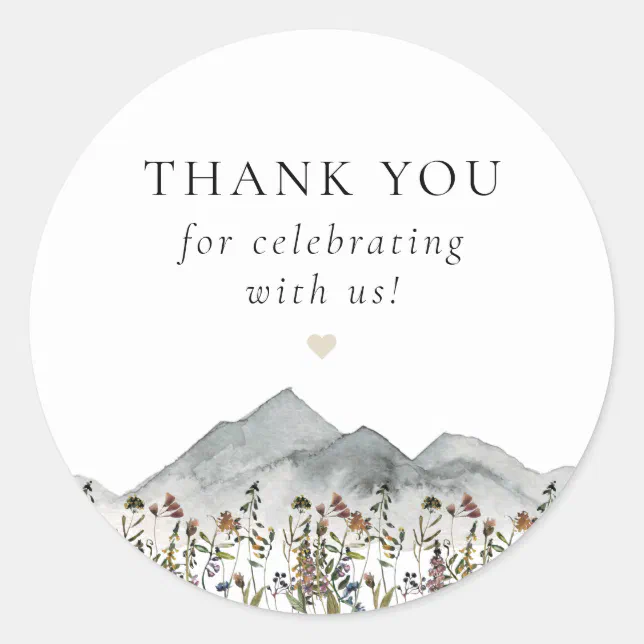 HEIDI Bohemian Wildflower Mountain Thank You Classic Round Sticker | Zazzle