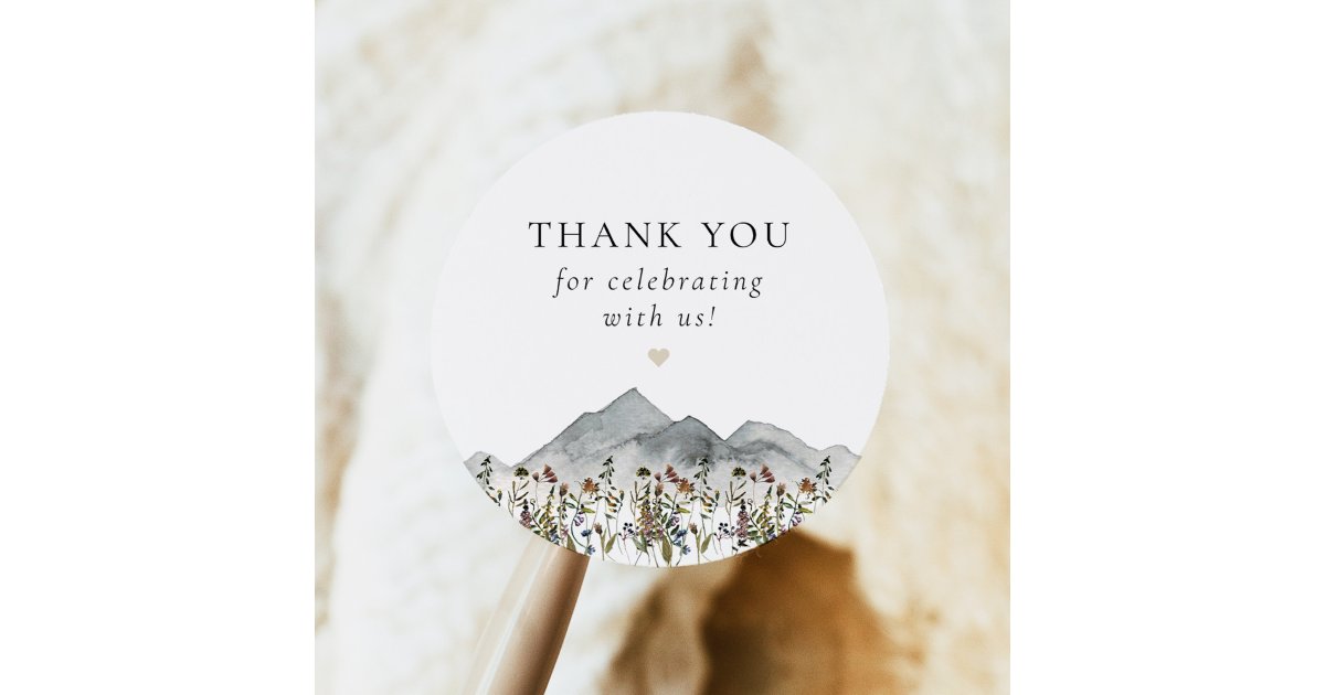 HEIDI Bohemian Wildflower Mountain Thank You Classic Round Sticker | Zazzle
