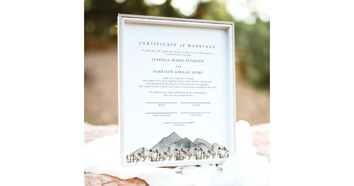 HEIDI Mountain Wildflower Marriage Certificate Pos Poster | Zazzle