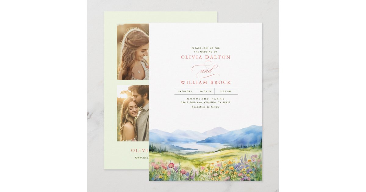 Heidi Mountains Wildflowers Wedding 4 Photos Invitation | Zazzle