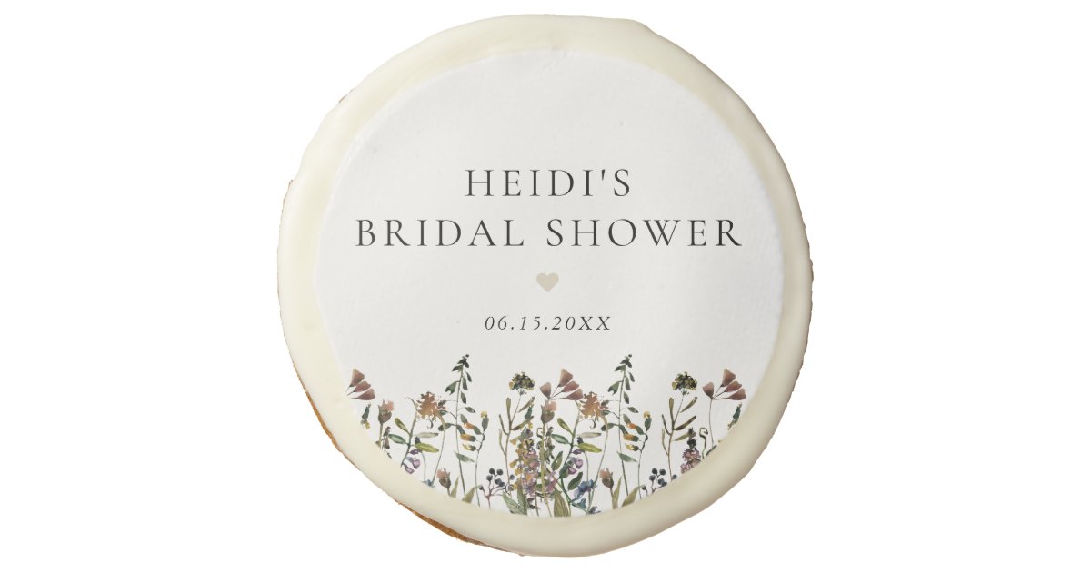 HEIDI Muted Tone Boho Wildflower Bridal Shower Sugar Cookie | Zazzle