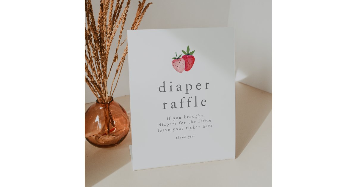 HEIDI Pink Berry Sweet Baby Shower Diaper Raffle Pedestal Sign | Zazzle