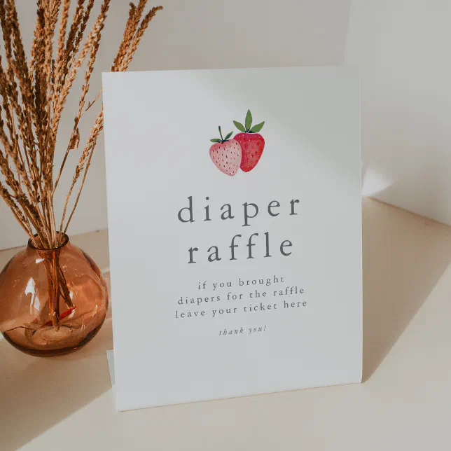 HEIDI Pink Berry Sweet Baby Shower Diaper Raffle Pedestal Sign | Zazzle