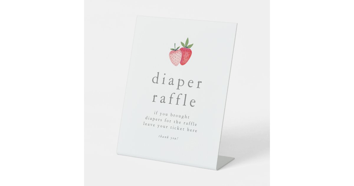 HEIDI Pink Berry Sweet Baby Shower Diaper Raffle Pedestal Sign | Zazzle