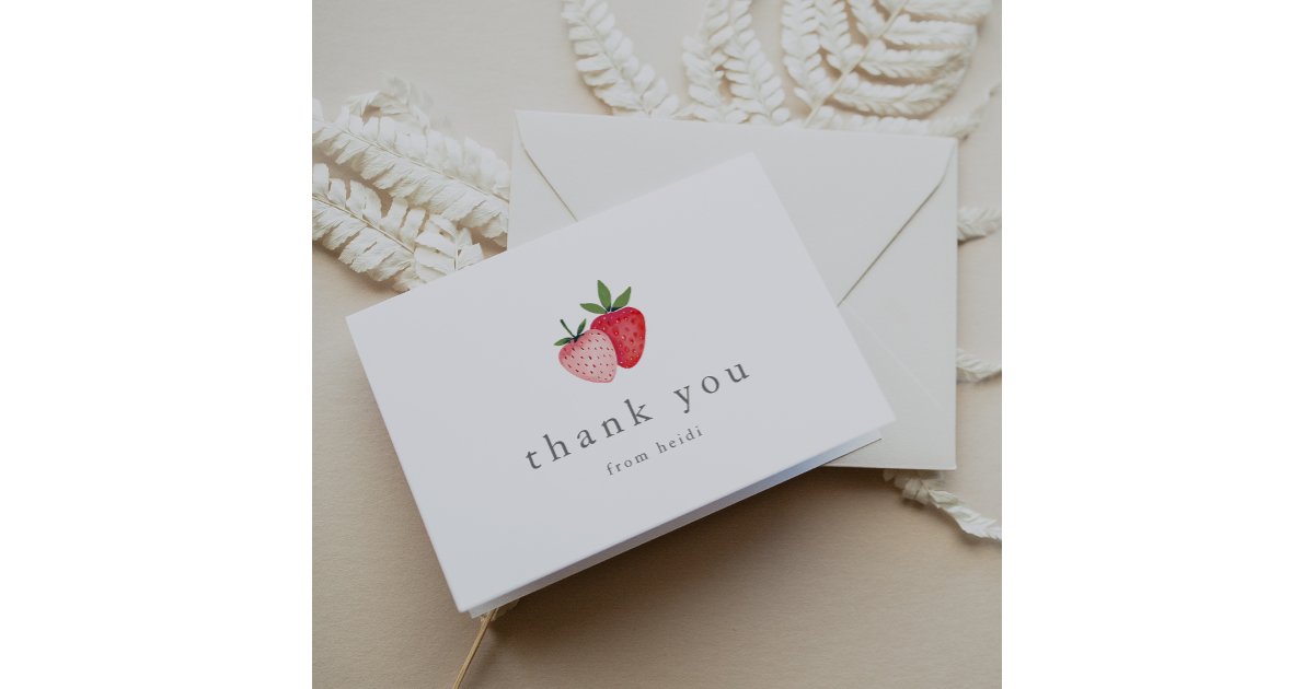 HEIDI Pink Berry Sweet Strawberry Girl Baby Shower Thank You Card | Zazzle