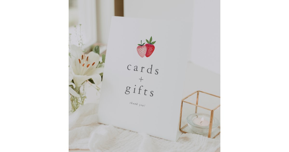 HEIDI Pink Strawberry Girl Baby Shower Cards Gifts Pedestal Sign | Zazzle