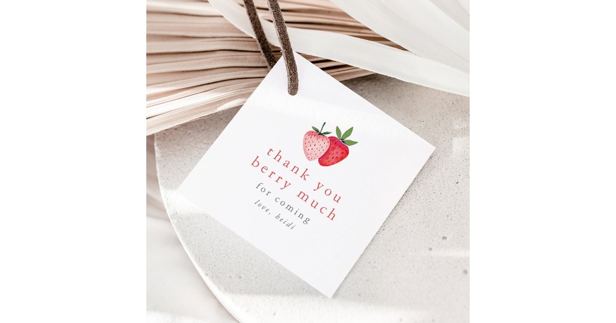 HEIDI Pink Strawberry Girl Thank You Berry Much Favor Tags | Zazzle