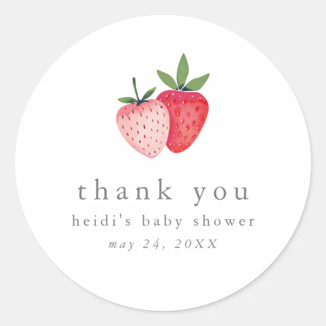 HEIDI Pink Strawberry Jam Baby Shower Thank You Classic Round Sticker ...