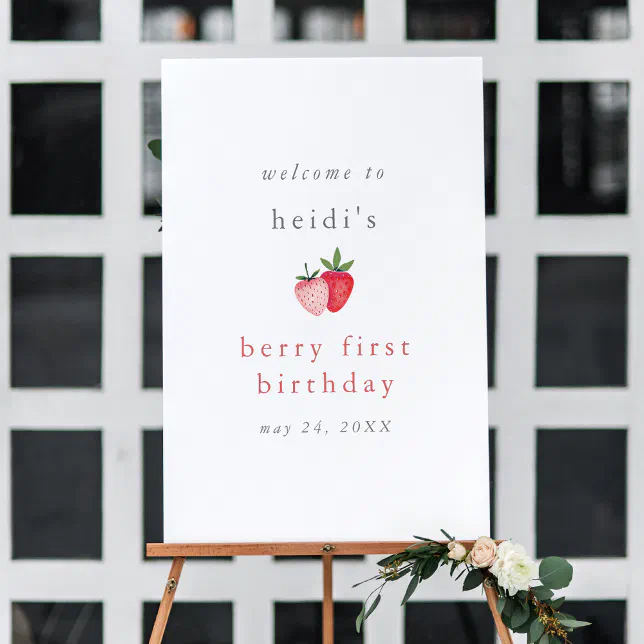 HEIDI Strawberry Berry First Birthday Welcome Sign | Zazzle