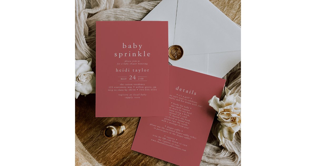 HEIDI Summer Red Modern Boho Simple Baby Sprinkle Invitation | Zazzle