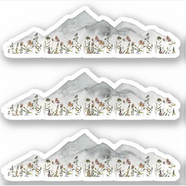 HEIDI Watercolor Mountains & Colorful Wildflowers Sticker | Zazzle