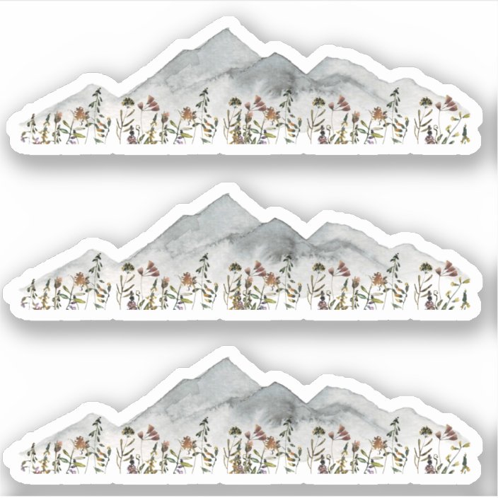 HEIDI Watercolor Mountains & Colorful Wildflowers Sticker | Zazzle.com
