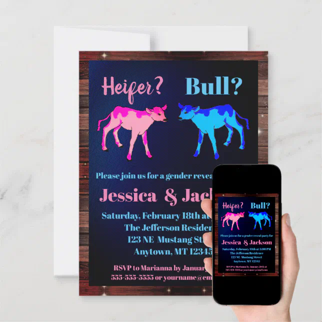Heifer or Bull Western Style Gender Reveal Invitat Invitation | Zazzle