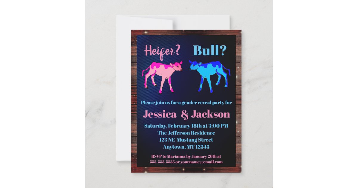 Heifer or Bull Western Style Gender Reveal Invitat Invitation | Zazzle