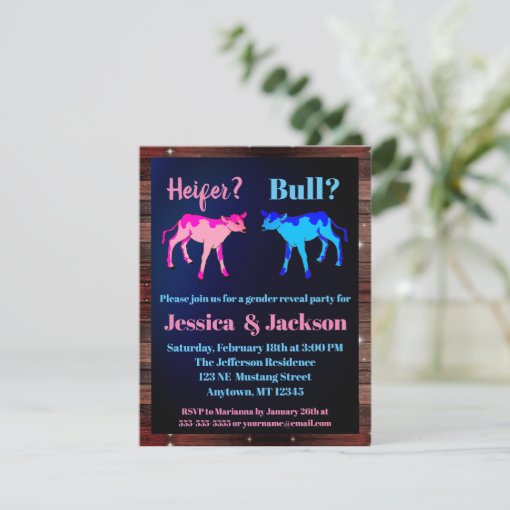 Heifer or Bull Western Style Gender Reveal Invitation | Zazzle